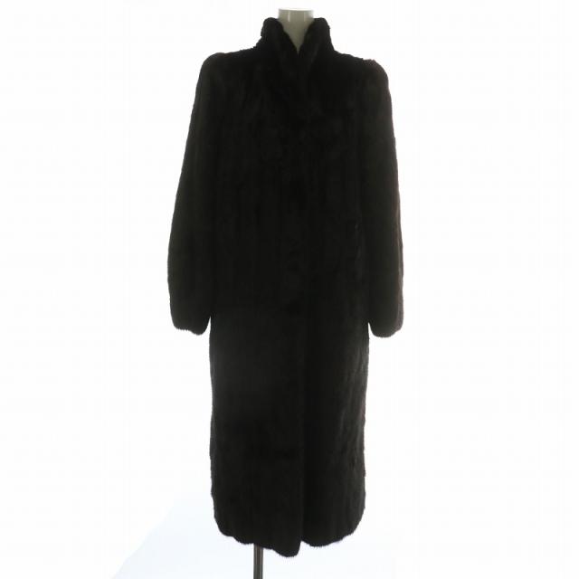 【中古】ノーブランド ファーコート アウター 毛皮 ミンク ロング 肩パッド 9 M 茶色 ブラウン /XZ ■GY05 レディース