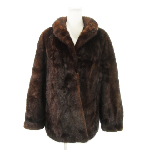 【中古】ノーブランド ミンクファー コート ショールカラー 毛皮 フロントフック 茶 ブラウン /MN8 ■GY18 レディース