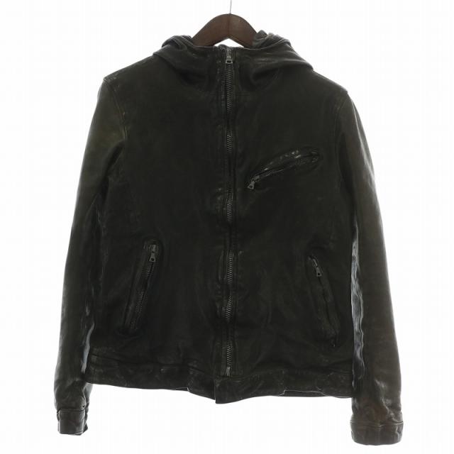 【中古】ISAMU KATAYAMA BACKLASH レザージャケット ライダース ブルゾン 馬革 ホースレザー フード M 黒 B1367-05