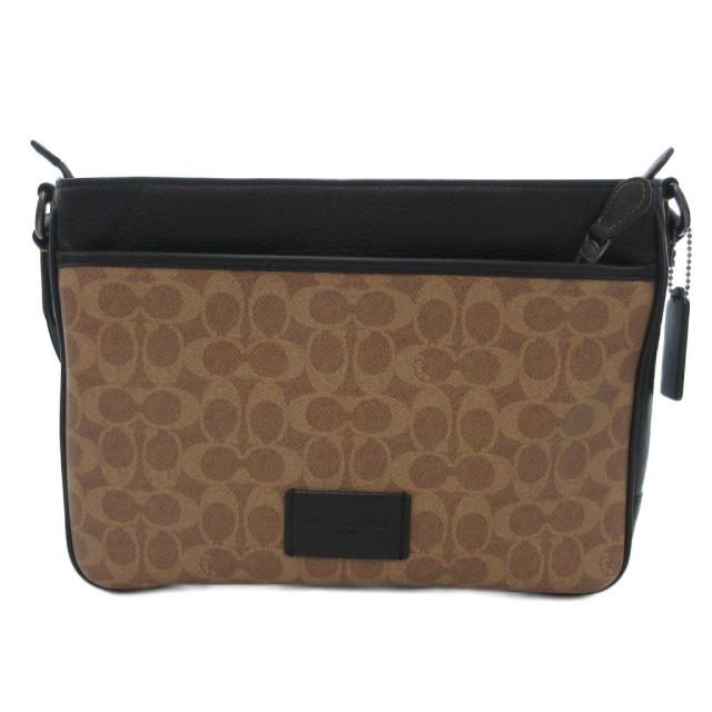 【中古】コーチ COACH ショルダーバッグ シグネチャー ロゴ レザー切替 PVC 茶 ブラウン 黒 ブラック CV761 /JS