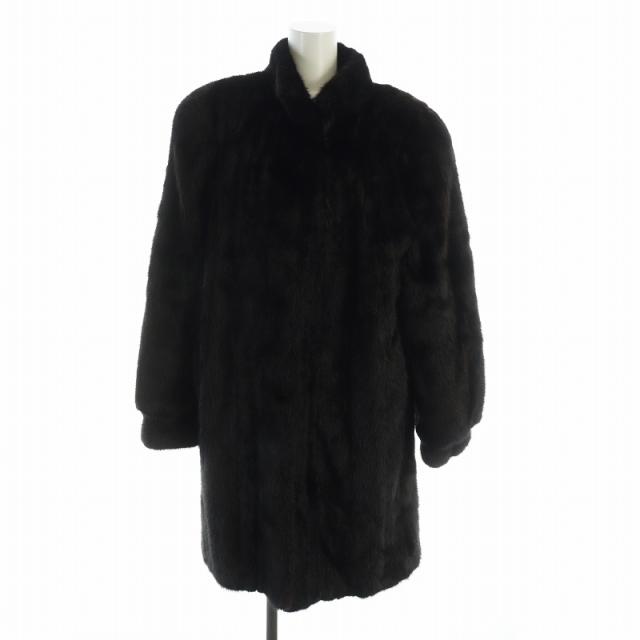 【中古】サガミンク SAGA MINK 金サガ ロイヤル 毛皮コート ミンクファー 長袖 総裏地 ミドル 13 LL 黒 ブラック
