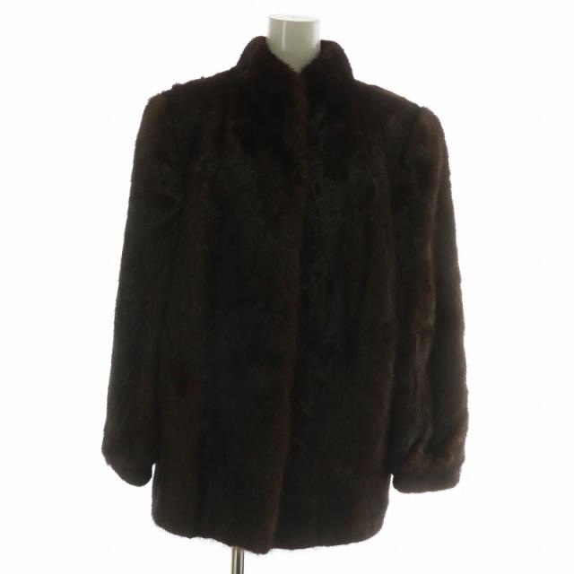 【中古】ノーブランド ファーコート アウター 毛皮 ミンク ミドル 肩パッド 15 XXL 茶色 ブラウン
