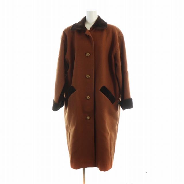 【中古】ジバンシィ GIVENCHY ヴィンテージ ステンカラーコート 長袖 総裏地 ロング 切替 12 メタルボタン 茶