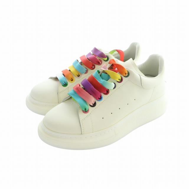 【中古】アレキサンダーマックイーン レインボーレース オーバーサイズ スニーカー シューズ レザー 38 23cm 白