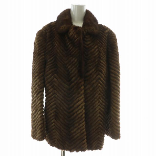 【中古】ノーブランド ファーコート アウター 毛皮 ミンク ミドル ヘリンボーン 15 XXL 茶色 ブラウン