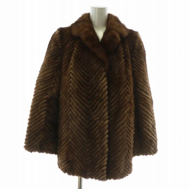 【中古】ノーブランド ファーコート アウター 毛皮 ミンク ミドル ヘリンボーン 13 XL 茶色 ブラウン
