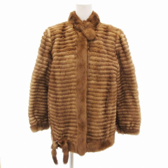 【中古】サンマルコファー SANMARCO FUR ミンクファーコート ハーフ丈 ハイネック 9 M 茶 ブラウン /FT ■GY18