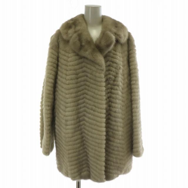 【中古】フィアンセス Fiancesse サファイアミンクファー コート ミドル シェブロン アウター 毛皮 13 XL グレー