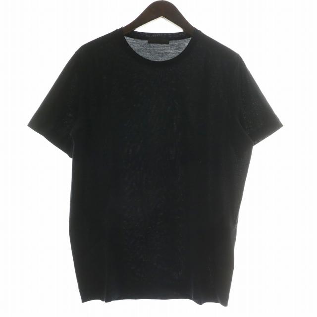 【中古】プラダ PRADA 2025年製 Tシャツ カットソー 半袖 クルーネック ロゴ 刺繍 M 黒 ブラック UJN884 R232 13MP