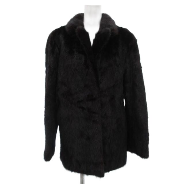 【中古】ノーブランド ファーコート ジャケット ミドル丈 ミンク 毛皮 11 ダークブラウン /JS ■GY18 レディース