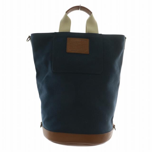 【中古】COACH ヘリテージ ソリッド トートバッグ ショルダー 2WAY キャンバス レザー バケツ型 ロゴ 紺 茶色 F71272