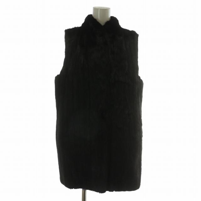 【中古】ノーブランド ダークミンク ファー ロング ジレ ベスト アウター 毛皮 11 L 黒 ブラック レディース