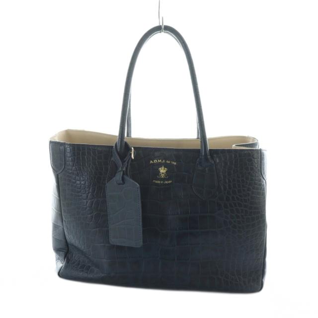 【中古】ADMJ アクセソワ Accessoires De Mademoiselle トートバッグ ハンド シボ革 プリントロゴ 型押し