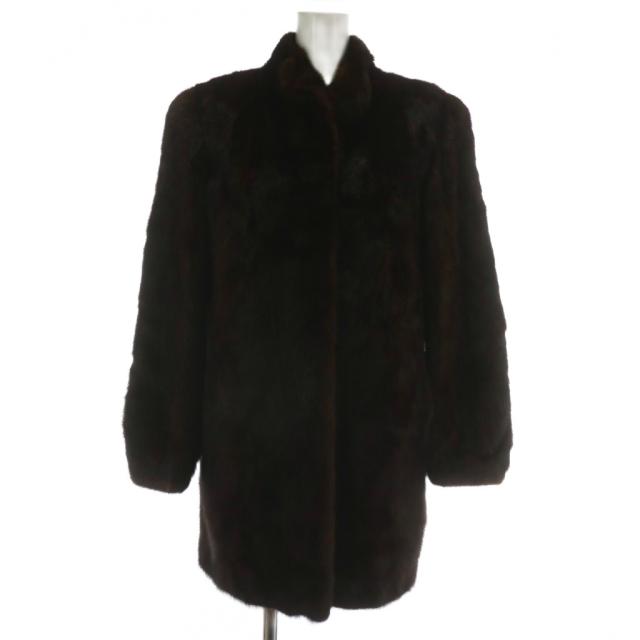 【中古】ノーブランド ファーコート アウター 毛皮 ミンク ミドル 肩パッド F 茶色 ブラウン /XZ ■GY13 レディース