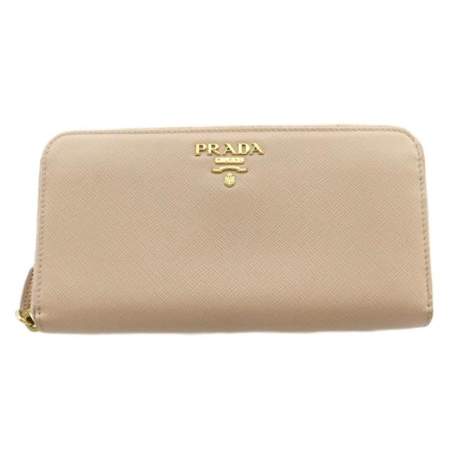 【中古】プラダ PRADA 長財布 ラウンドファスナー ロング ウォレット サフィアーノ レザー ピンク 金色 1ML506
