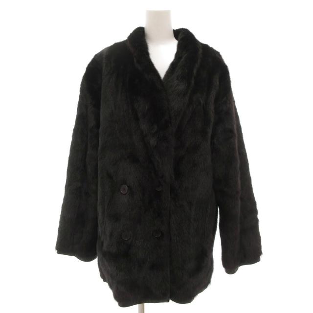 【中古】ノーブランド リバーシブル ミンクファーコート ロング ダブル L 黒 ブラック /GV ■GY18