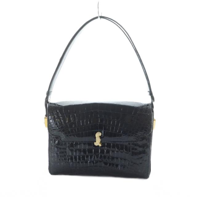 【中古】ノーブランド品 ハンドバッグ トート レザー クロコダイル ゴールド金具 黒 ブラック ■GY11 /MQ