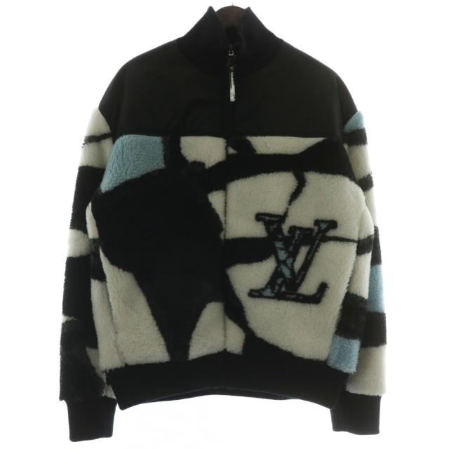 【中古】ルイヴィトン 24SS LVロゴ フリース ナイロン 切替 ブルゾン ジャケット綿 総柄 ジップアップ S 黒 白 RM241M