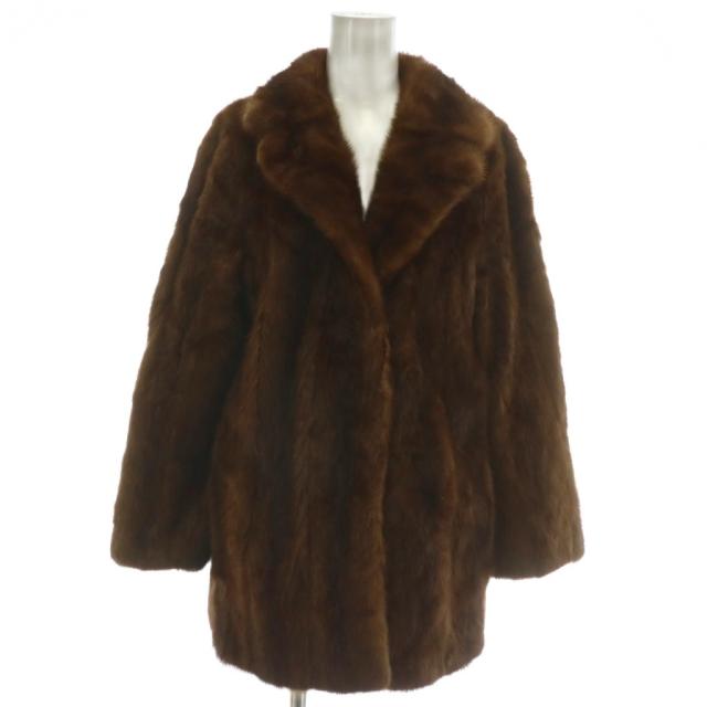 【中古】ノーブランド ファーコート アウター 毛皮 ミンク ミドル 9 M 茶色 ブラウン /XZ ■GY18 レディース