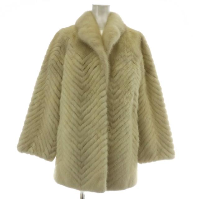 【中古】パロディ palody ファーコート アウター 毛皮 ミンク ミドル ヘリンボーン 11 L 白 ホワイト