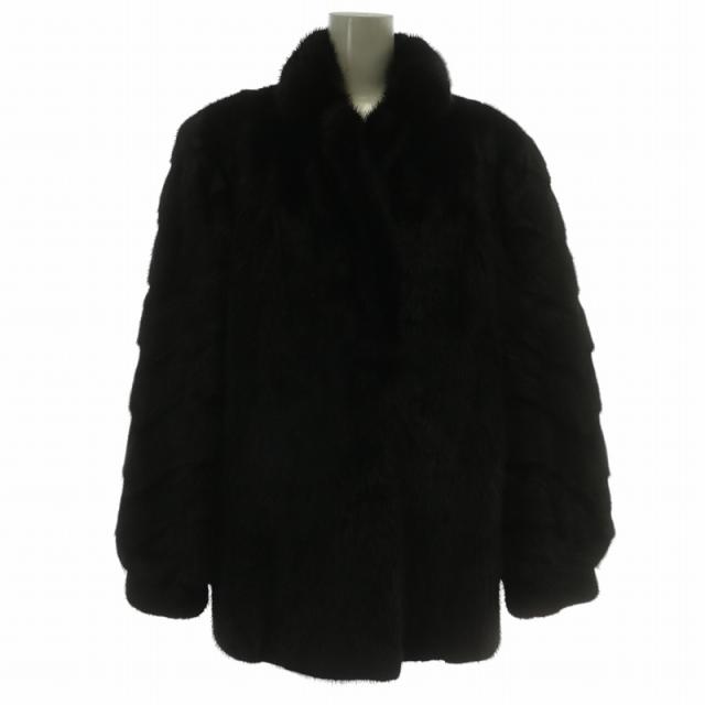 【中古】サガミンク SAGA MINK 銀サガ ファーコート アウター 毛皮 ミンク ミドル 裏地刺繍 11 L 黒 ブラック