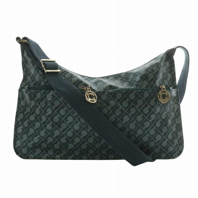 【中古】ゲラルディーニ GHERARDINI ショルダーバッグ PVC レザー 総柄 ロゴ 緑 グリーン /XZ ■GY18 レディース