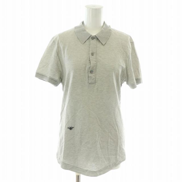 【中古】ディオールオム Dior HOMME ポロシャツ 半袖 鹿の子 カノコ 蜂刺繍 イタリア製 XS 灰 グレー /MP ■GY17