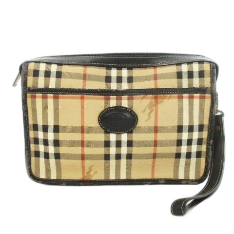 【中古】バーバリーズ セカンドバッグ クラッチバッグ PVC レザー リストレット ノバチェック ロゴ ベージュ