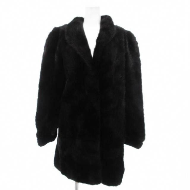 【中古】ノーブランド ファーコート ミドル丈 ミンク 毛皮 11 黒 ブラック /JS ■GY18 レディース