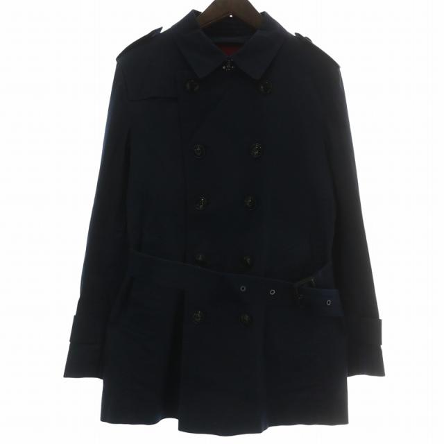 【中古】BURBERRY BLACK LABEL トレンチコート アウター ダブル ミドル ベルト 中綿ライナー付き M 紺 D1F05-105-28