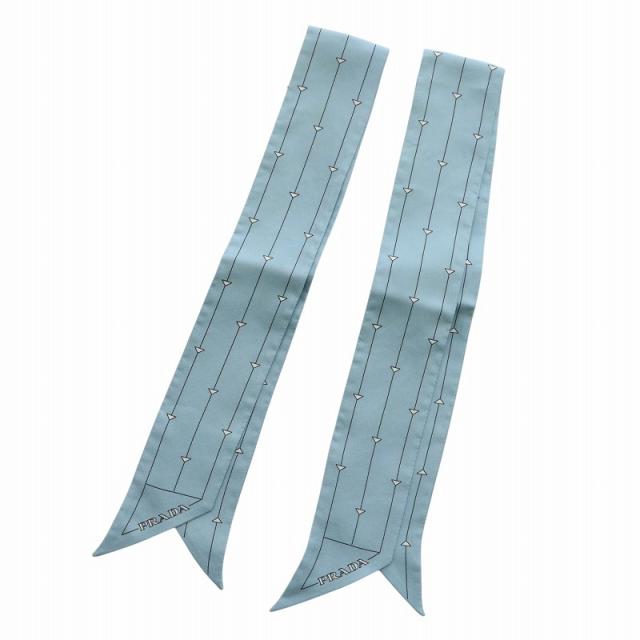 【中古】プラダ PRADA スカーフ ストール 2本セット 絹 シルク ツイル 三角模様 総柄 ロゴ 水色 ライトブルー 白