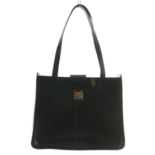 【中古】サルヴァトーレフェラガモ Sトートバッグ ワンショルダー 肩掛け レザー フラップ ヴァラ ゴールド金具 黒