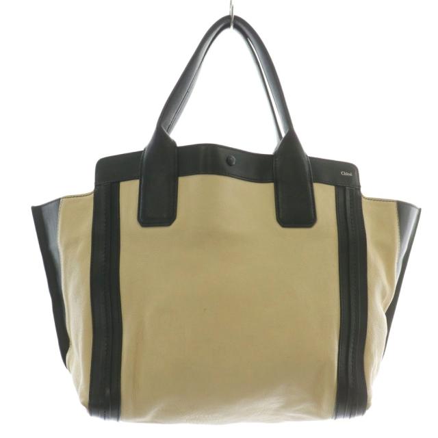 【中古】クロエ CHLOE アリソン トートバッグ ハンド レザー ロゴ バイカラー アイボリー 黒 ブラック 3S0164-703