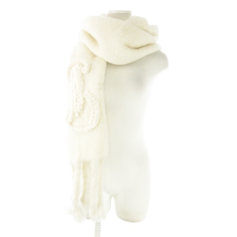 【中古】ジルサンダープラス JIL SANDER＋ マフラー ニット モヘア ロゴ フリンジ 白 ホワイト /AO6 ■GY18