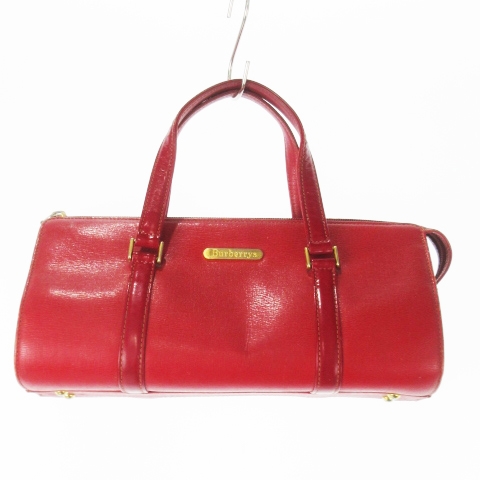 【中古】バーバリーズ Burberrys ヴィンテージ ハンドバッグ レザー 革 ロゴプレート 内側ノバチェック 赤 レッド