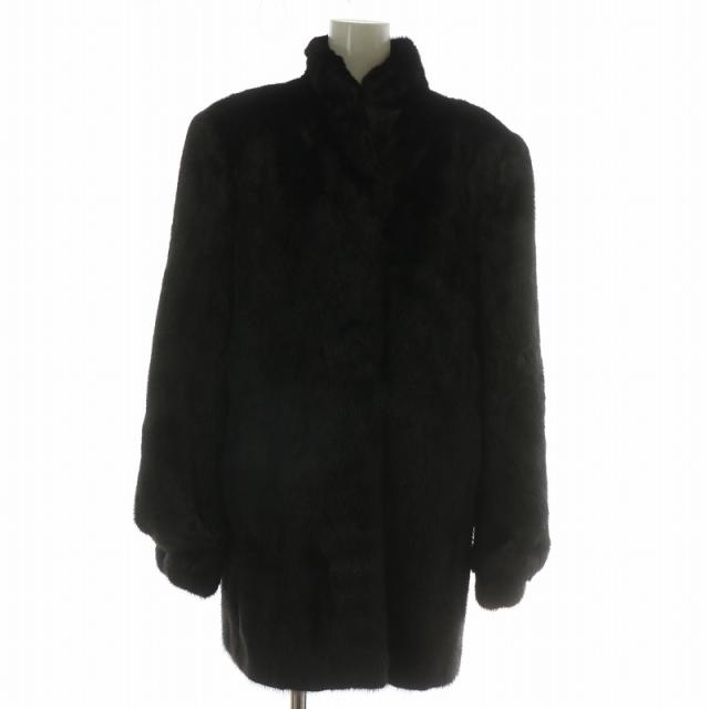 【中古】サガミンク SAGA MINK 銀サガ ファーコート アウター 毛皮 ミンク ミドル 肩パッド 15 XXL 黒 ブラック