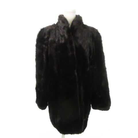 【中古】ノーブランド ファーコート スタンドカラー ミンクファー 毛皮 大きいサイズ 13 黒 ブラック