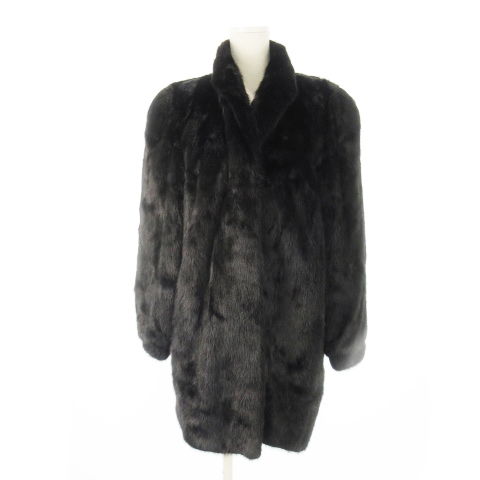 【中古】ノーブランド ミンクファーコート 毛皮 ミドル丈 大きいサイズ 13 黒 ブラック /CK5 ■GY11 レディース