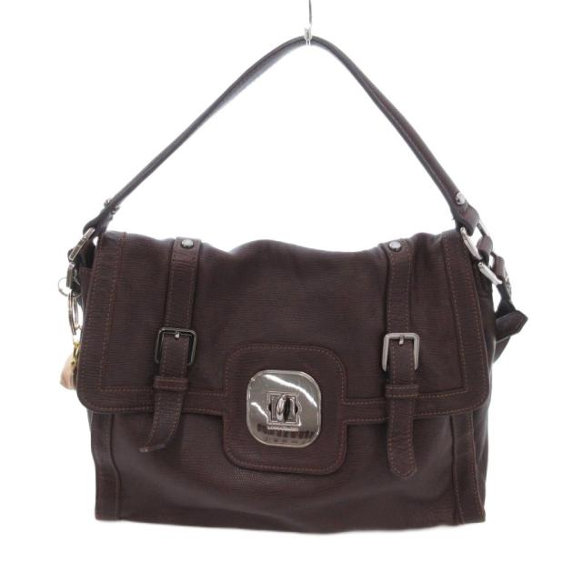 【中古】ロンシャン LONGCHAMP ハンドバッグ ショルダー 2way リザード型押し レザー 革 茶 ブラウン