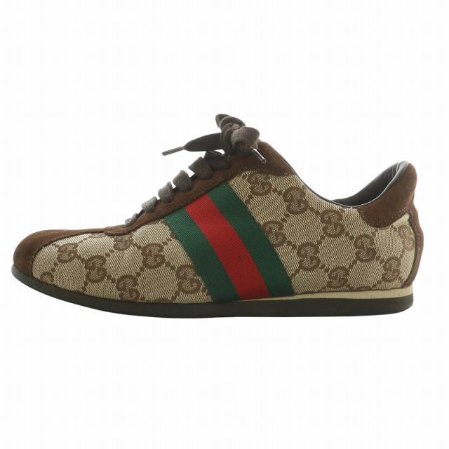 【中古】グッチ GUCCI スニーカー キャンバス スエード ローカット GG柄 シェリーライン 総柄 34 21cm 茶色 117706