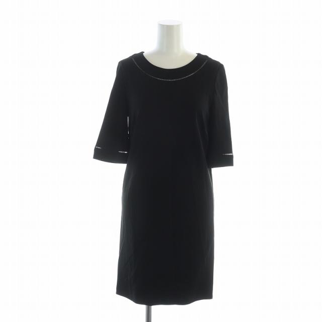【中古】グッチ GUCCI ミドルワンピース 半袖 ロゴ クルーネック 半袖 XS 黒 ブラック ■GY17 /MQ レディース