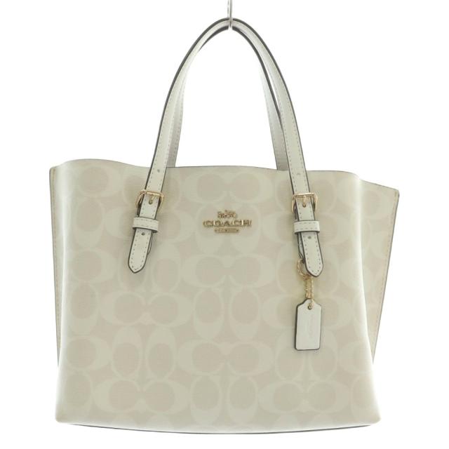 【中古】COACH モリー トート 25 ハンドバッグ ショルダー 2WAY PVC レザー シグネチャー 総柄 ロゴ 白 C4250
