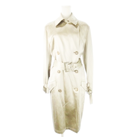 【中古】イスタンテ istante ヴェルサーチ VERSACE トレンチコート ベルト付き 絹 ロゴボタン ゴールドカラー