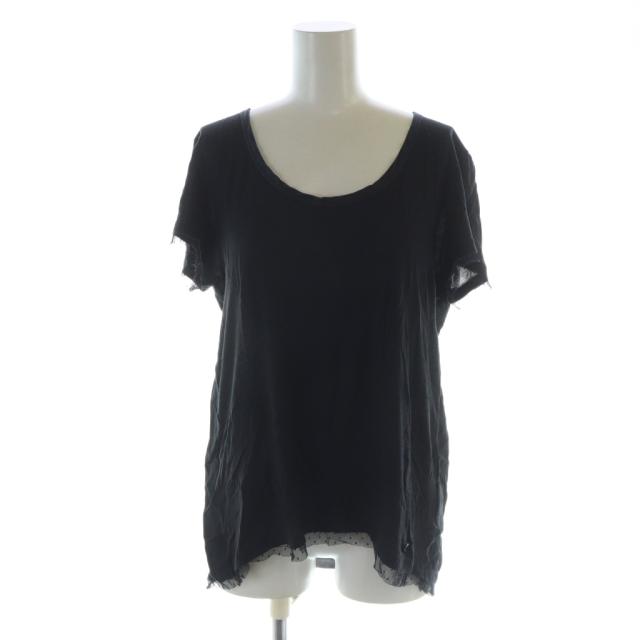 【中古】グッチ GUCCI カットソー 半袖 トリム レース ドット柄 水玉柄 切替 インターロッキング ロゴ XS 黒