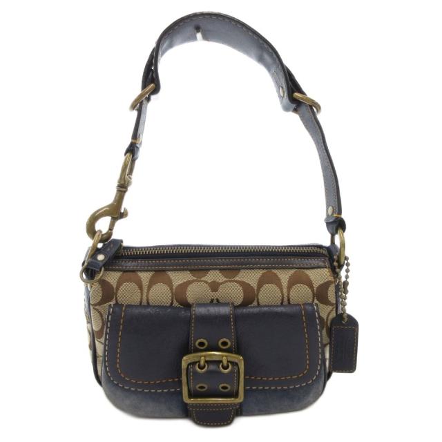 【中古】コーチ COACH 7061 ワンショルダー バッグ ハンドバッグ シグネチャー キャンバス レザー 茶 ブラウン