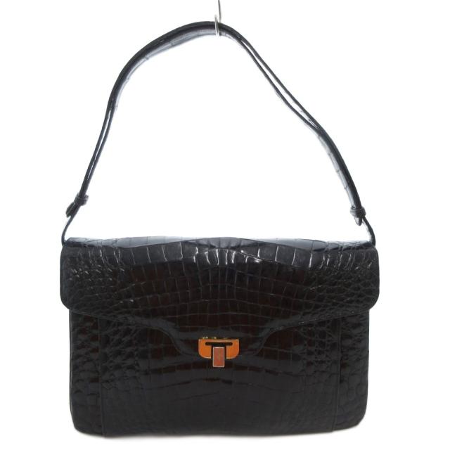 【中古】スキアーヴィ Schiavi ワンショルダーバッグ ハンドバッグ クロコダイル レザー ワニ革 黒 ブラック