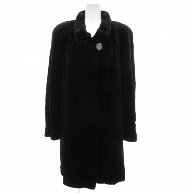 【中古】EMBA エンバ ファーコート シェアードミンク 毛皮 ロング F 黒 ブラック /JS ■GY18 レディース