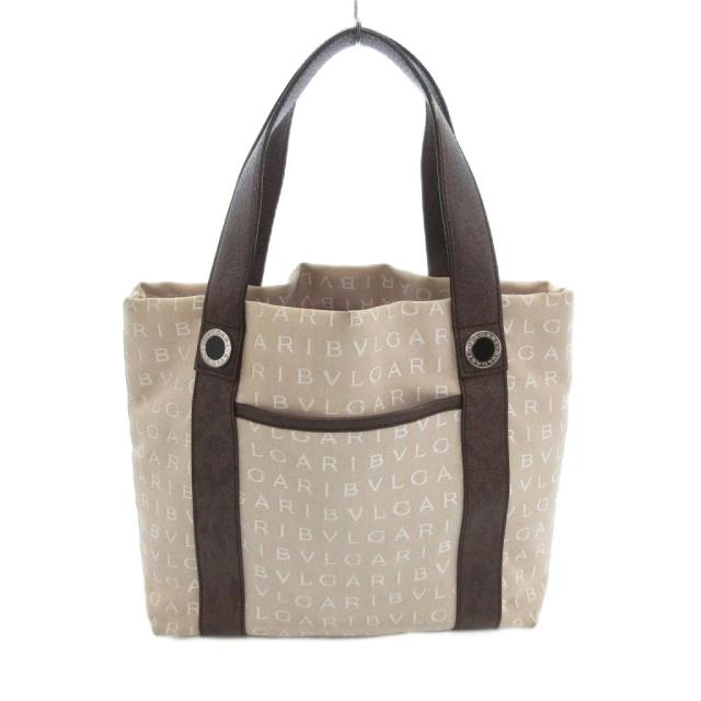 【中古】ブルガリ BVLGARI ロゴマニア ハンドバッグ トート型 ポーチ付き ジャガード 総柄  ベージュ /UO