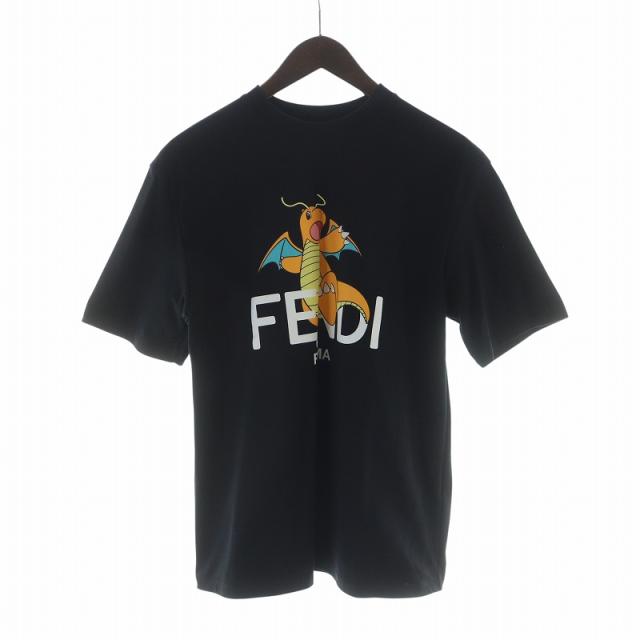 【中古】フェンディ FENDI フラグメント FRGMT ポケモン POKEMON Tシャツ カットソー 半袖 カイリュー ロゴ S 黒