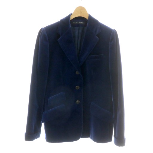 【中古】ラルフローレン テーラードジャケット ブレザー 長袖 アウター ベロア 総裏地 サイドベンツ 日本製 青